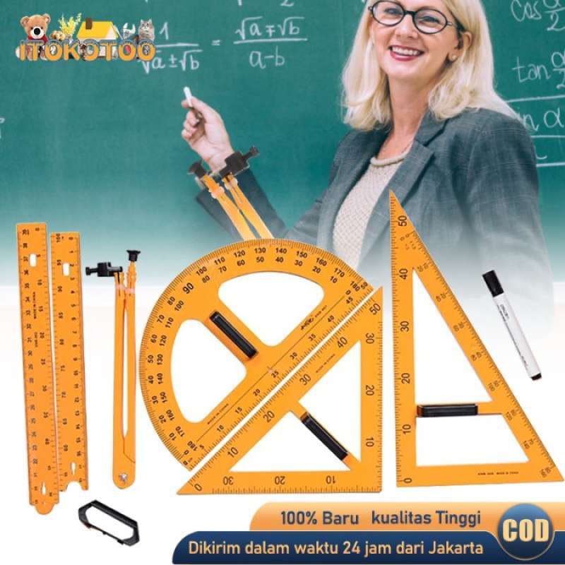 Jual 1 Meter Penggaris Kayu Set Jangka Papan Tulis Segitiga/busur Di ...