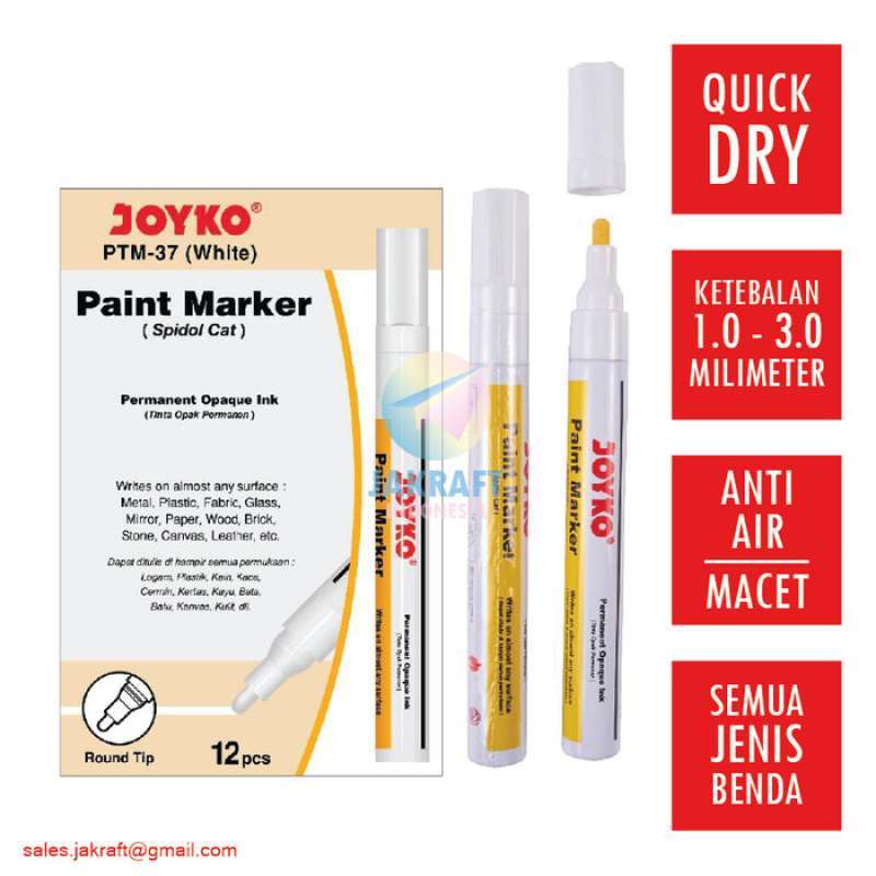 Jual Spidol Cat Permanen Paint Marker Joyko Ptm-37 Putih White Ala ...