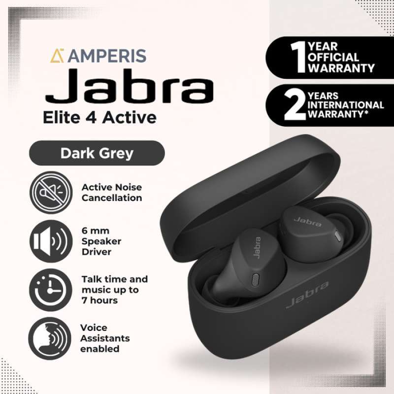 Jual Jabra Elite 4 Active True Wireless Earbuds Tws - Grey Black Di ...