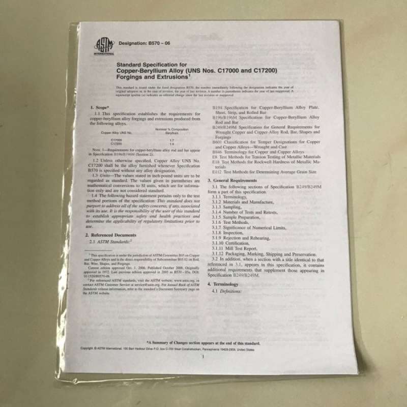 Promo Astm B570-06 Standard Specification For Copper-beryllium Alloy ...