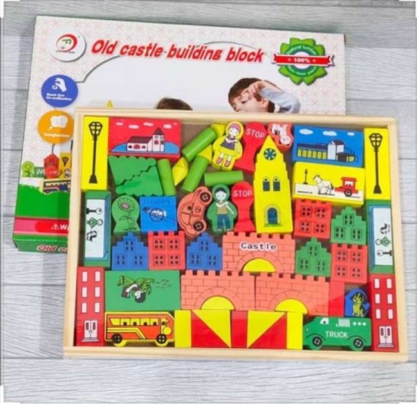 Promo Mainan Rumah Rumahan Kayu Susun Balok Block Old Castle Istana ...