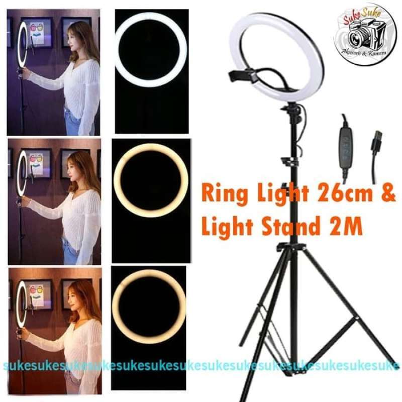 Promo Ring Light 26cm + Light Stand 2m Tongsis 1.6m Selfie Live ...