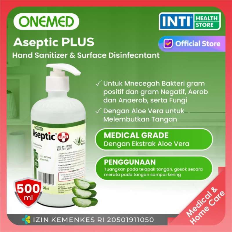Jual Onemed Aseptic Plus Pump 500 Ml With Aloevera / Hand Sanitizer Di ...