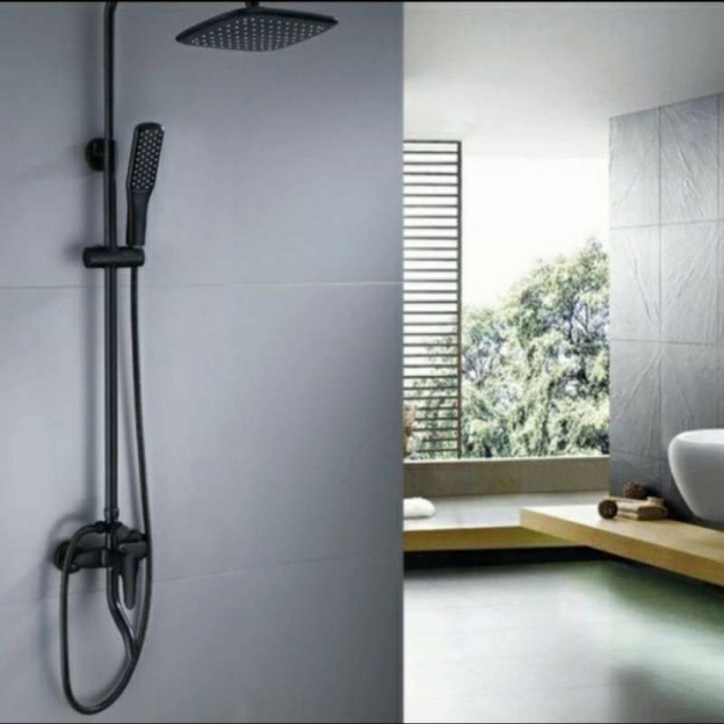 Promo Shower Tiang Black Hitam Mixer Panas Dingin Model Onda /kran ...