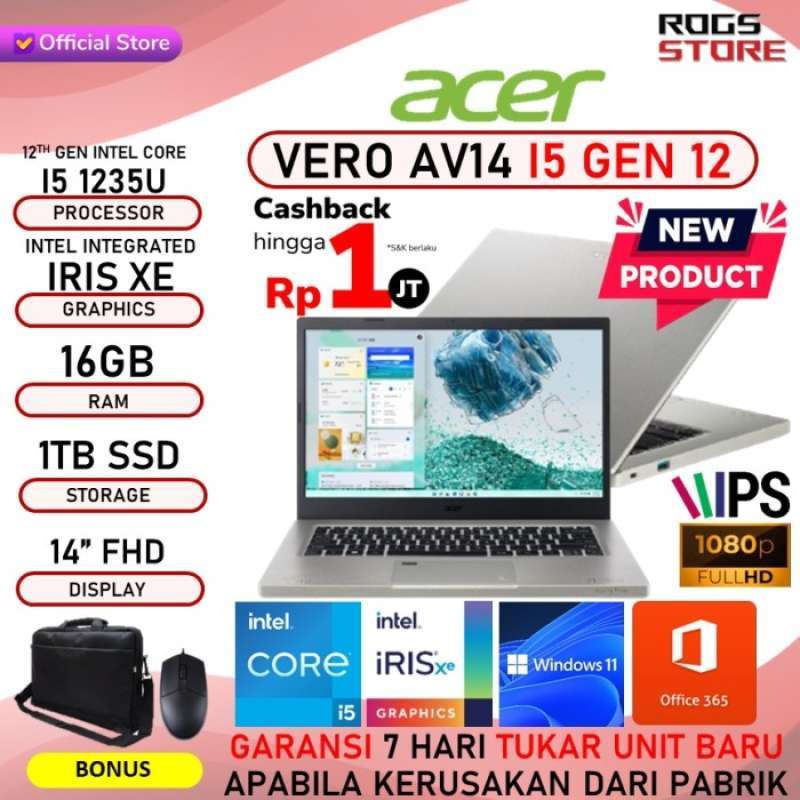 Promo Laptop Acer Aspire Vero Av14 Core I5 1235 16gb 512gb Ssd 14 Fhd ...