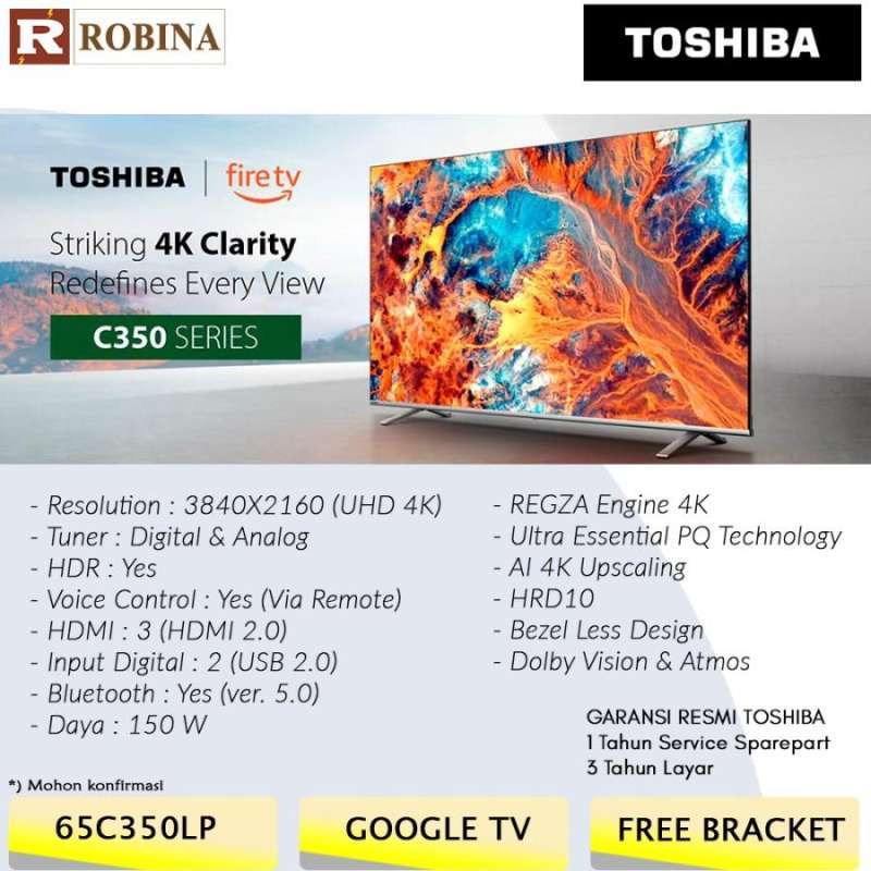 Jual Toshiba Smart Google Tv - Dolby Vision Atmos 4k 65 - 65c350lp Di ...