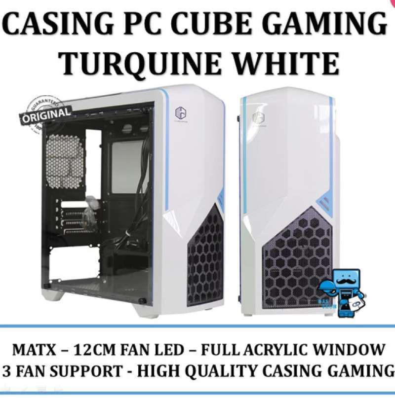 Promo Cube Gaming Turquine White - M Atx - Full Acrylic Window Diskon ...