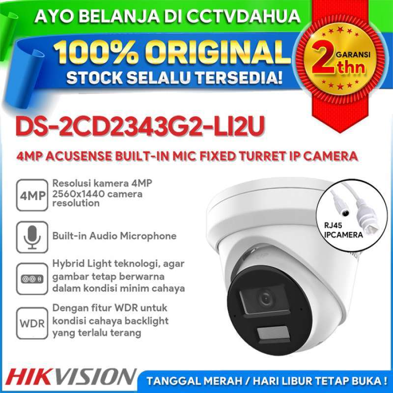 Promo Hikvision Ds-2cd2343g2-li2u 4mp Acusense Smart Hybrid Light Built-in Mic Turret Ip Camera ...