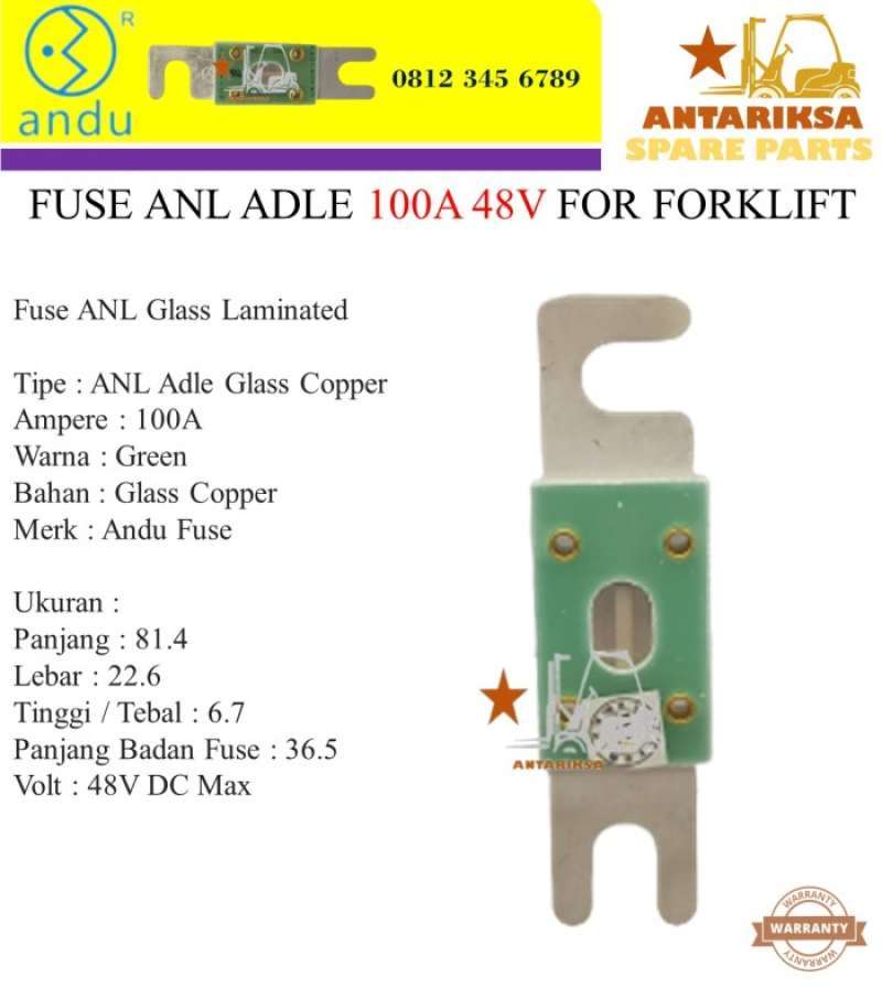 Promo Fuse Andu 100a Adle Glass Laminated Sikring Jungheinrich Charger ...