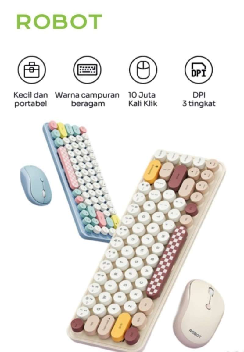 Jual Keyboard Dan Mouse Wireless Combo Robot Km3600 Pastel Colorful Set ...