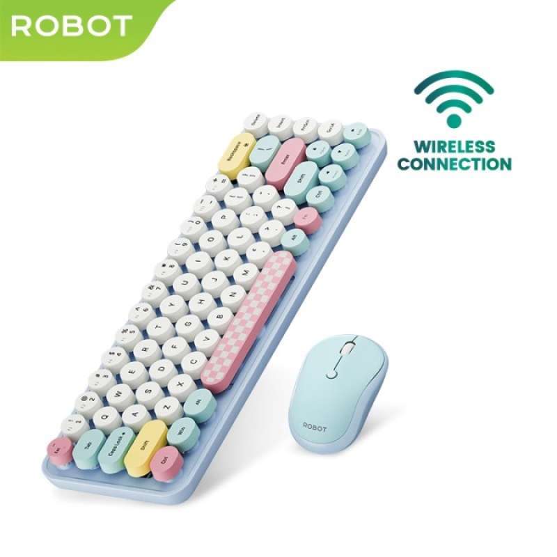 Jual Keyboard Dan Mouse Wireless Combo Robot Km3600 Pastel Colorful Set ...