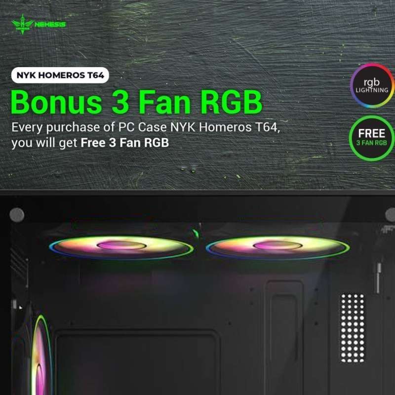Jual Nyk Nemesis Gaming Case T64 Homeros Aqua M-atx Free 3 Fan Casing ...