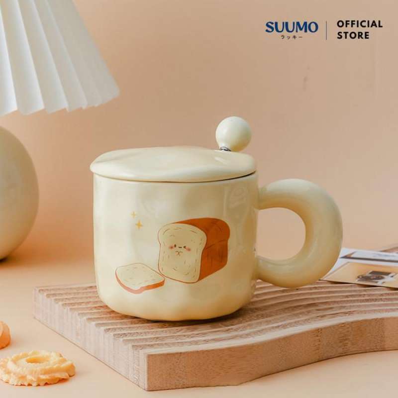 Jual Suumo Mug Teh/kopi Keramik Korea Set Tutup Dan Sendok 400ml - Roti ...