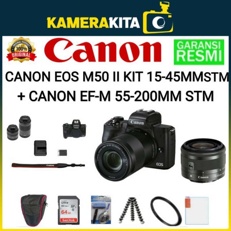 Promo Eos M50 Ii Kit 15-45mm Is Stm + Lensa Ef-m 55-200mm Stm Diskon 23% Di Seller Tuplens Store ...