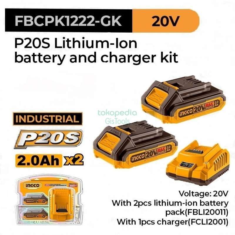 Promo Paket Baterai P20s Ingco 2.0ah 20v Fast Charger 2a - Ingco ...