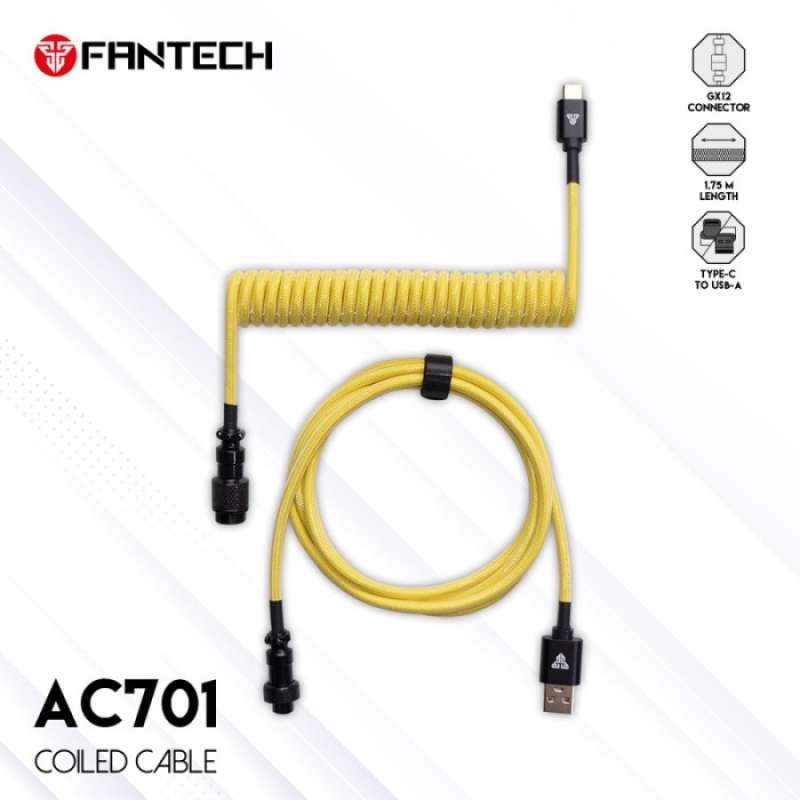 Promo Fantech Ac701 / Ac-701 Coiled Cable For Mechanical Gaming Keyboard - Sunshine Yellow ...
