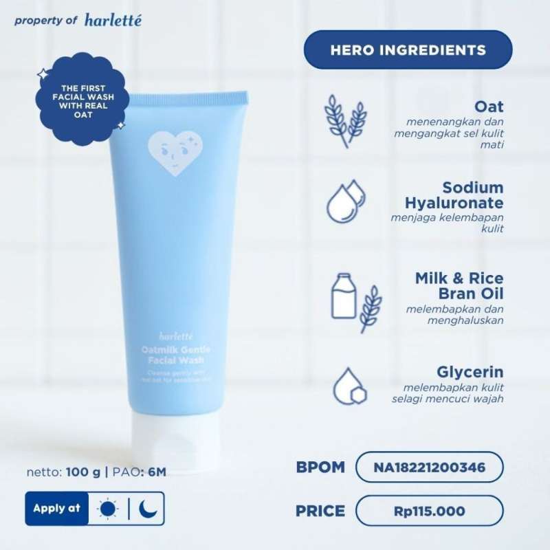 Promo Harlette Oatmilk Gentle Facial Wash | Sensitive, Dry, Combination ...