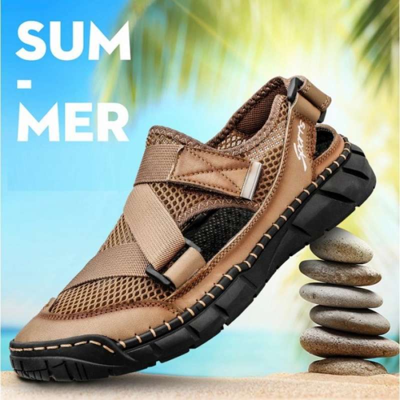 Jual Sepatu Sandal Pria Kulit Asli Produk Import Kualitas Awet - Hitam ...