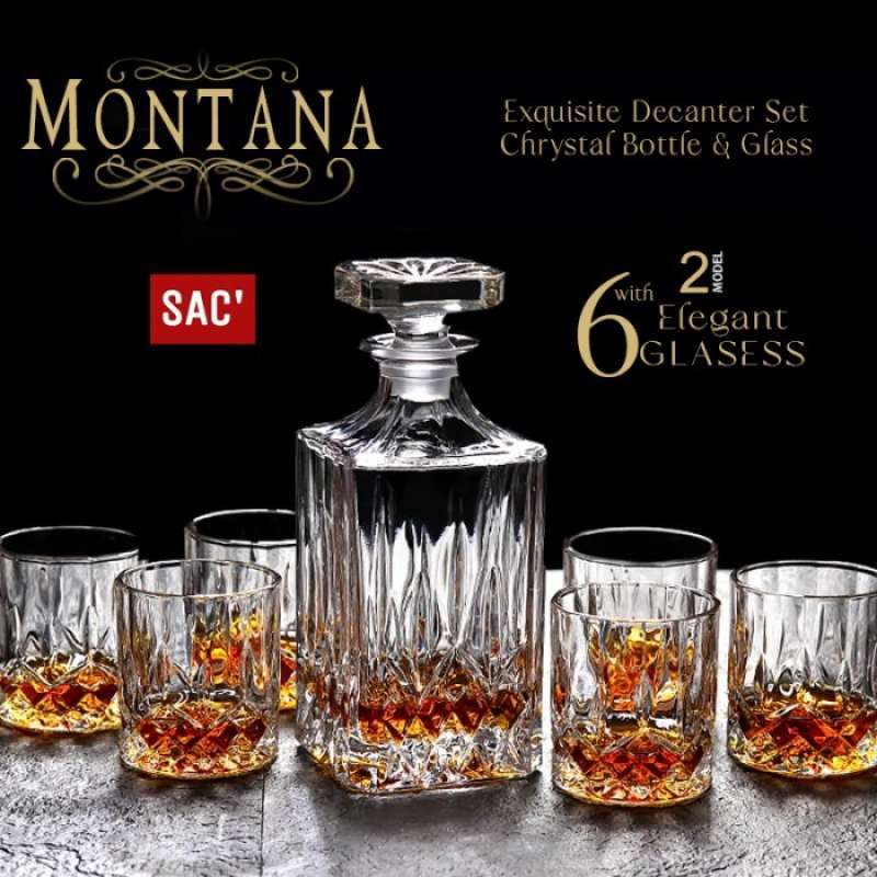 Promo Montana Whiskey Decanter Set Bottle + 6 Whisky Glass Wine Botol ...