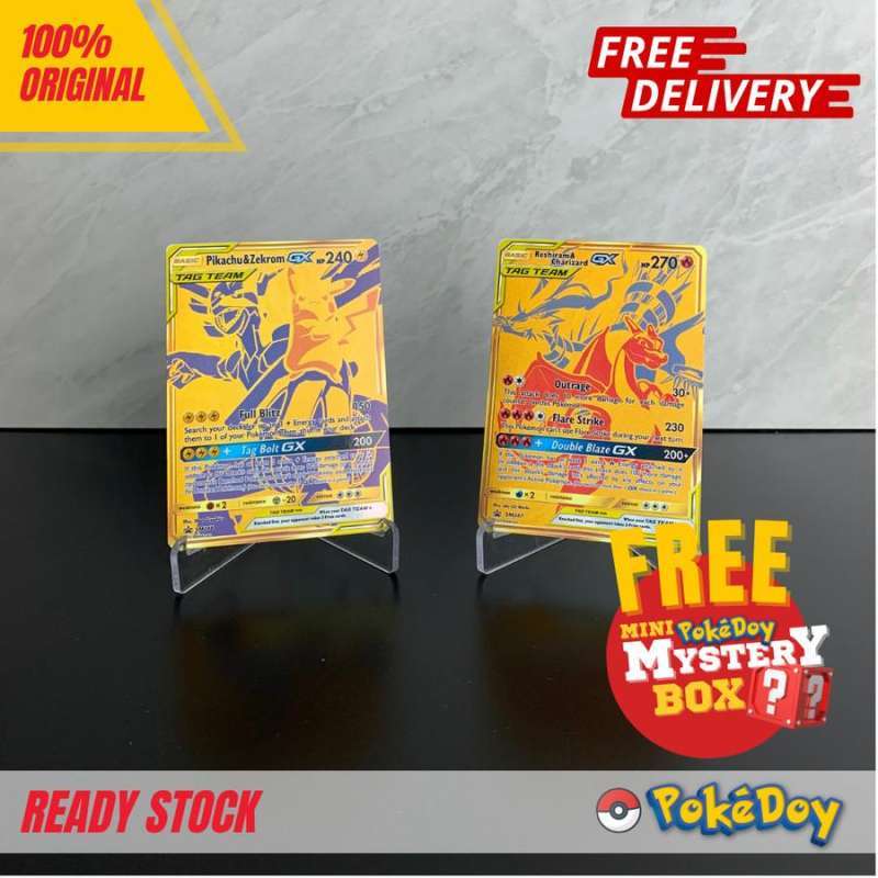Jual Tcg Pokemon Pikachu Zekrom Charizard Reshiram Gx Gold Card Promo ...