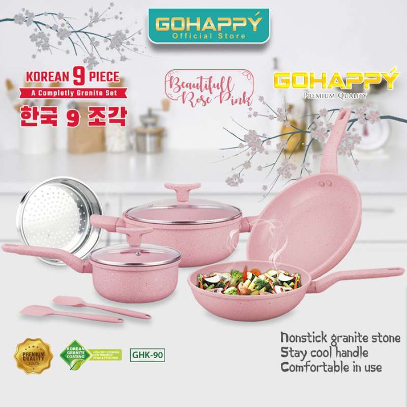 Promo Gohappy Panci Set Korean 9 Piece - Beautiful Pink Granite ...