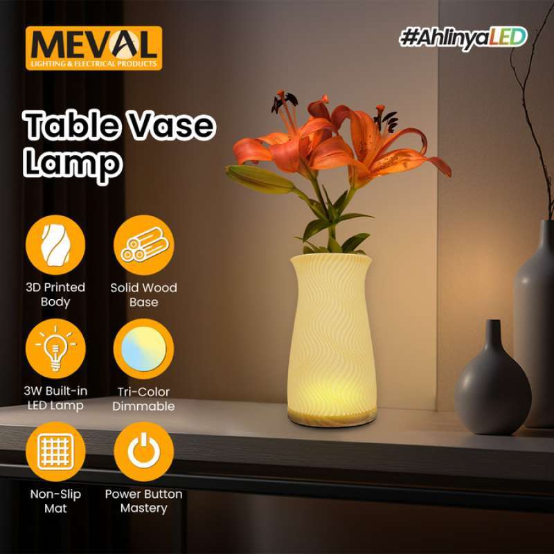 Promo Meval Lampu Meja Led Plus Vas Bunga Aesthetic – 3d Print ...