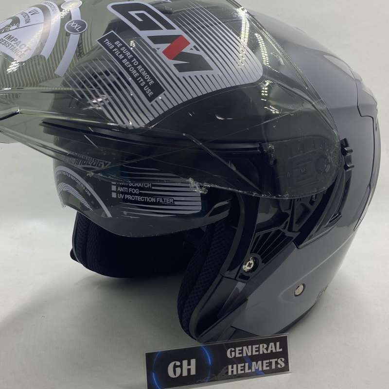 Jual Helm Gm Fury Solid Dim Grey Glossy Double Visor Half Face - L Di ...