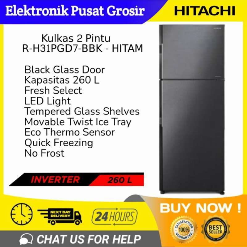 Promo Kulkas Hitachi 2 Pintu R-h31pgd7-bbk - Inverter - No Frost 260 L Hitam Diskon 23% Di ...