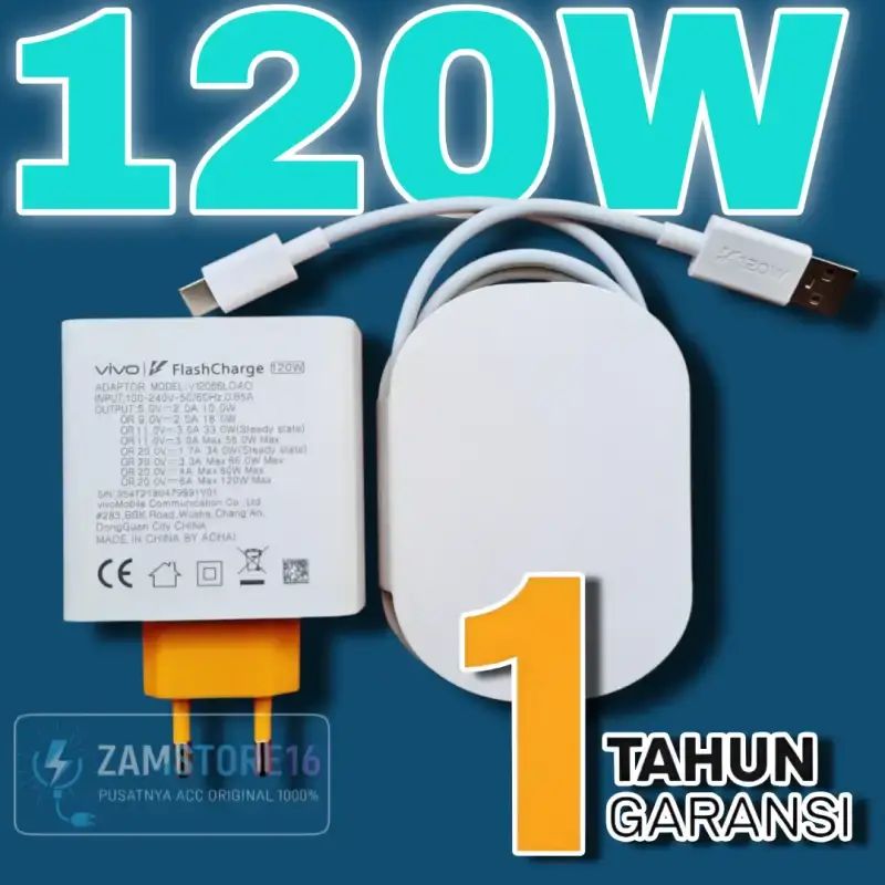 Promo [ Asli ] Charger + Kabel Data vivo 120w / 120watt Port USB Type C ...