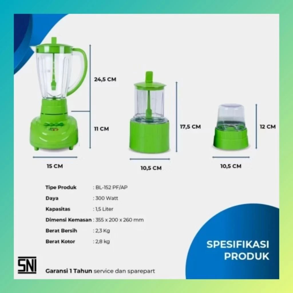 Jual Blender Miyako Bl-152 Pf/ap 3 Tabung, Kapasitas 1.5 L Kaca Dan ...