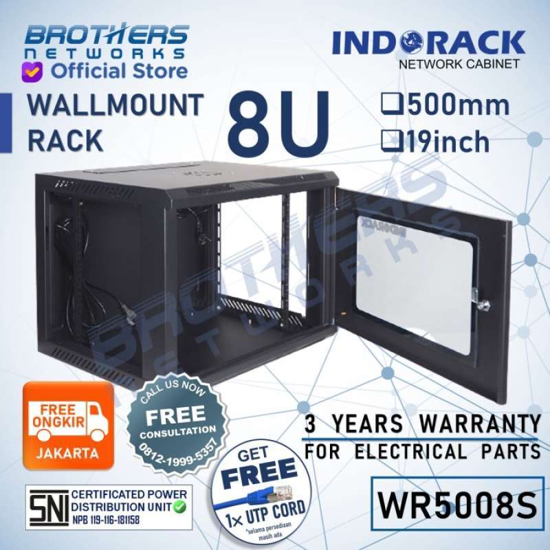 Promo WALLMOUNT INDORACK WR5008S 8U 500MM SINGLE DOOR RACK SERVER WALL ...