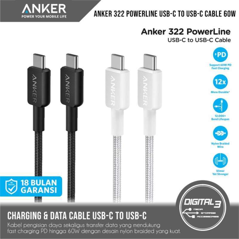 Jual Kabel Data Anker 322 Powerline Usb Type C To C 60w Cable Fast ...