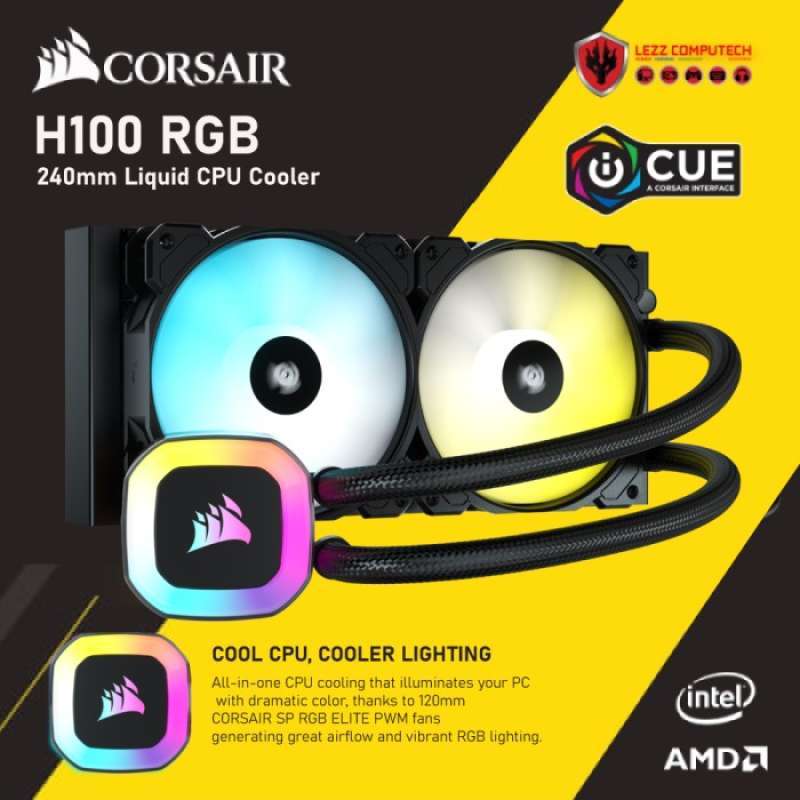 Promo CORSAIR H100 RGB 240mm Liquid CPU Cooler | ARGB AIO Liquid ...