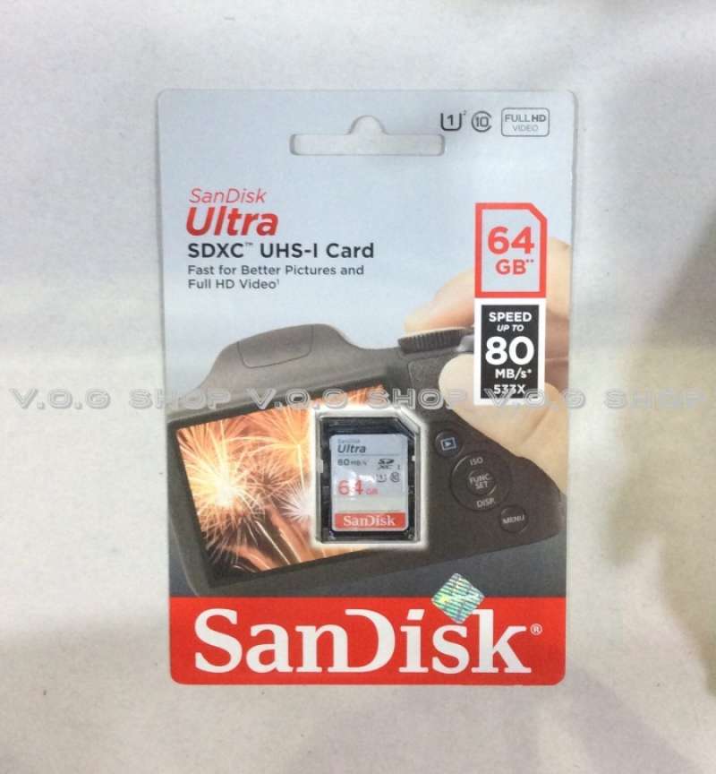 Promo Memory Sandisk Ultra SD 64 Gb Speed 80 Mbps Class 10 Diskon 23% di Seller Tikno Store ...