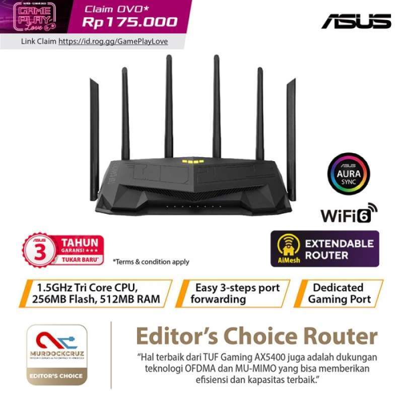 Promo TUF-AX5400 Dual Band WiFi 6 Gaming Router TUF Gaming AX5400 ...