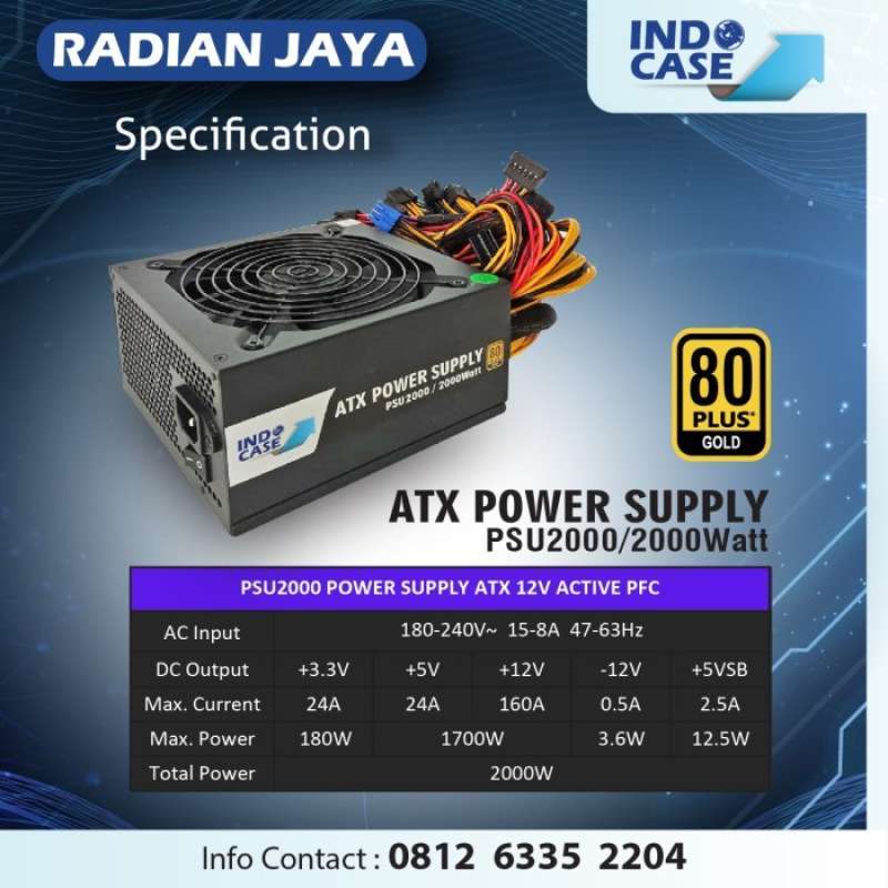 Promo Psu 2000w Mining / Power Supply Indocase 2000watt 80 + Gold ...