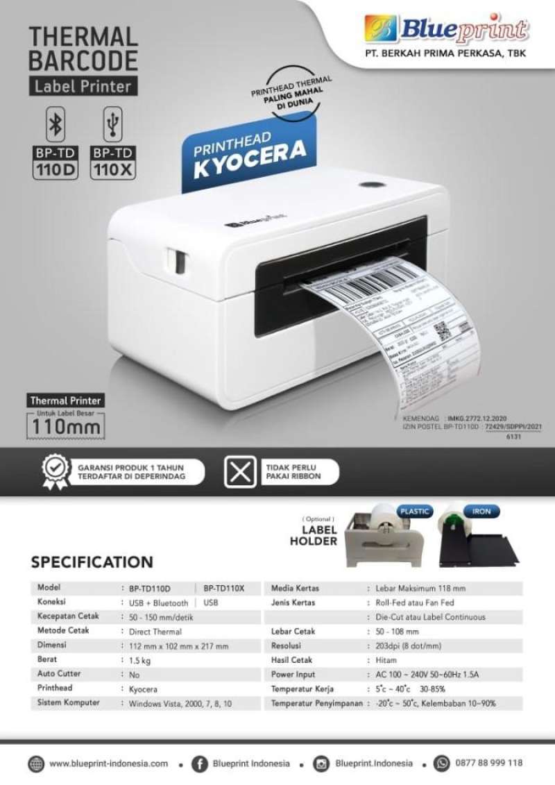 Jual Printer Barcode Thermal/label Resi A6 Blueprint Bptd110d Usb ...