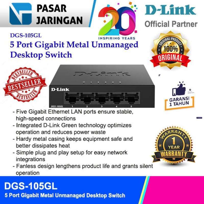 Promo DGS-105GL 5 Port Gigabit Metal Unmanaged Desktop Switch Diskon 23% di Seller Tikno Store ...