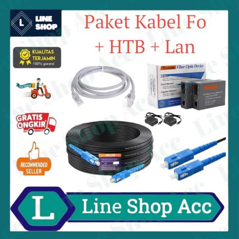 Promo Paket Cable Fiber Optic 80 Meter + Media Converter HTB 3100 + LAN ...