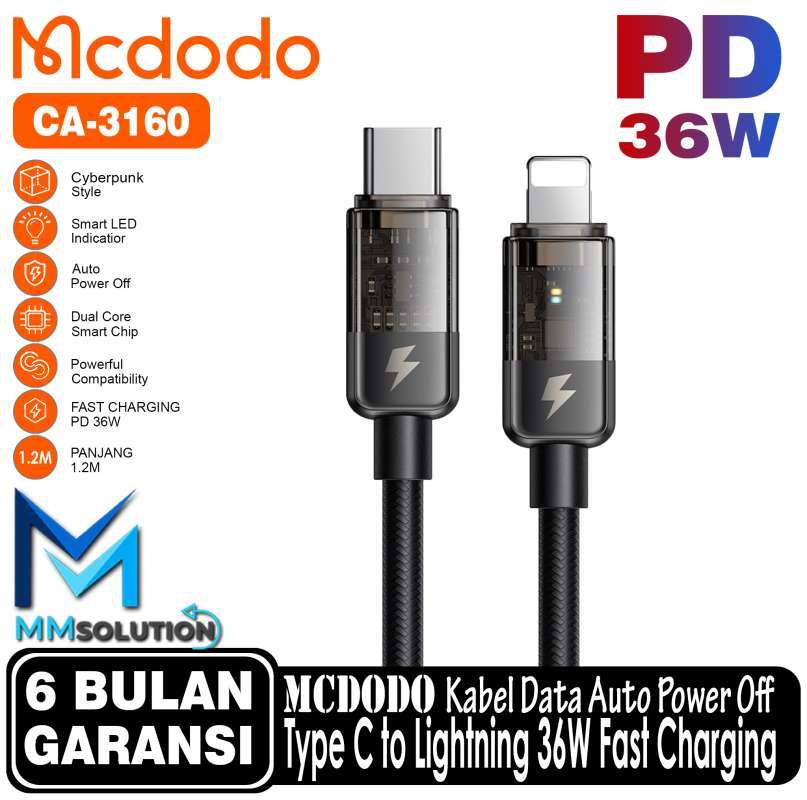 Promo Mcdodo Ca-3160 Kabel Transparent Auto Power Off Pd Type C To Lightning Diskon 50% Di ...