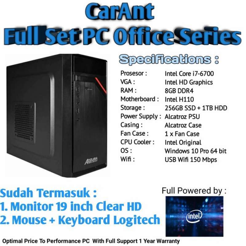 Promo CPU PC Rakitan | Full Set Monitor Mouse Keyboard | Core i7 | 256GB SSD Diskon 23% di ...
