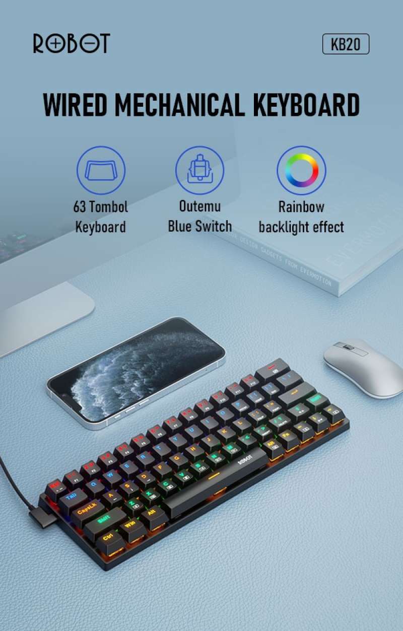 Jual Robot Kb20 Wired Mechanical Keyboard Rainbow (spt Gamen Titan Iii ...