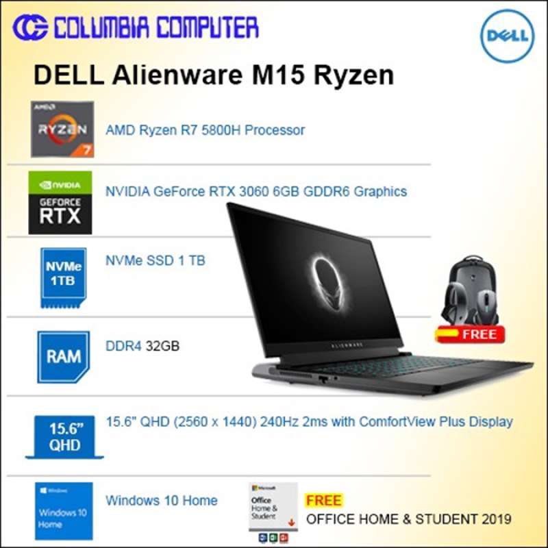 Jual Dell Alienware M15 Ryzen R7 5800h 32gb 1tb Rtx-3060 15.6qhd Win10 ...