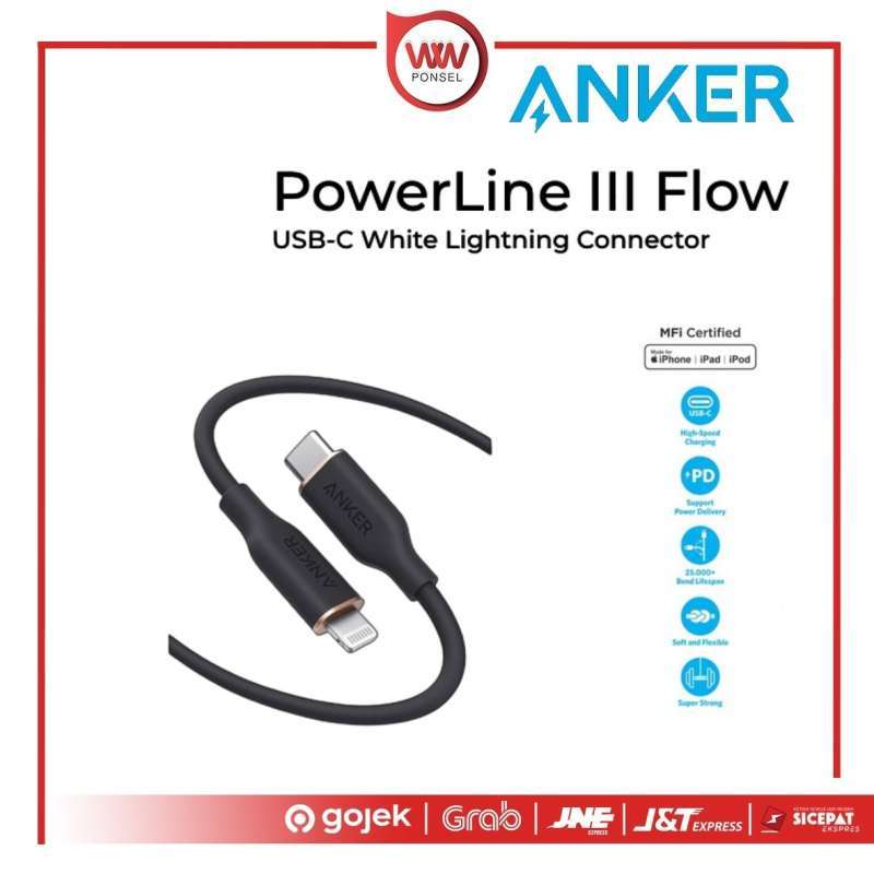 Jual Anker A8663 MFI PowerLine III Flow USB-C to Lightning Cable 6ft/1 ...