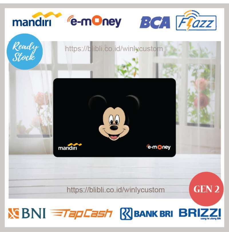 Jual CUSTOM KARTU E-MONEY DESIGN MICKEY FACE BLACK EMONEY FLAZZ BRIZZI ...