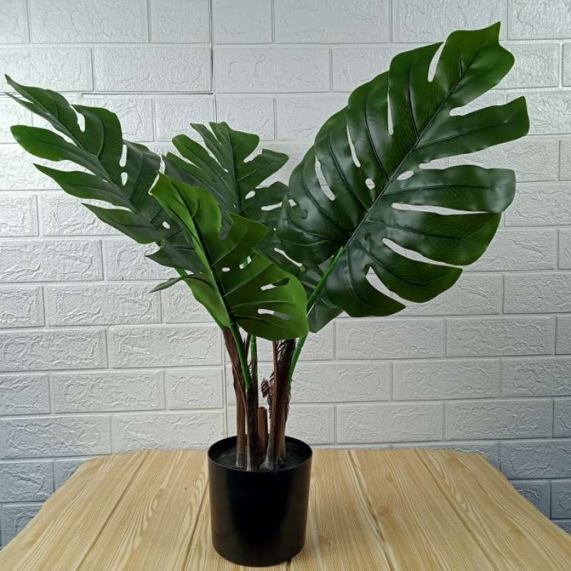 Promo Az Pohon Daun Bunga Hias Plastik Artificial Umbi Monstera Hijau ...