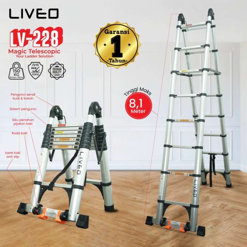 Promo Tangga Teleskopik 8 Meter LV228 Merk Liveo Tangga Dounle 8M ...