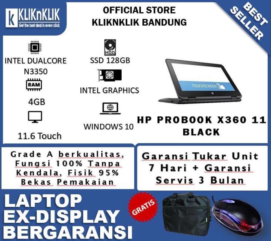 Jual HP PROBOOK X360 11 N3350 4GB 128GB TOUCH WIN10HOME BLACK EX ...