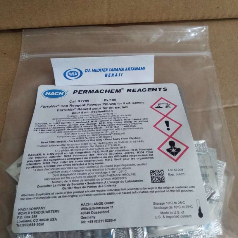 Promo Hach 92799 Ferrover Iron Reagent Powder Pillows, 5 Ml, Pk/100 ...