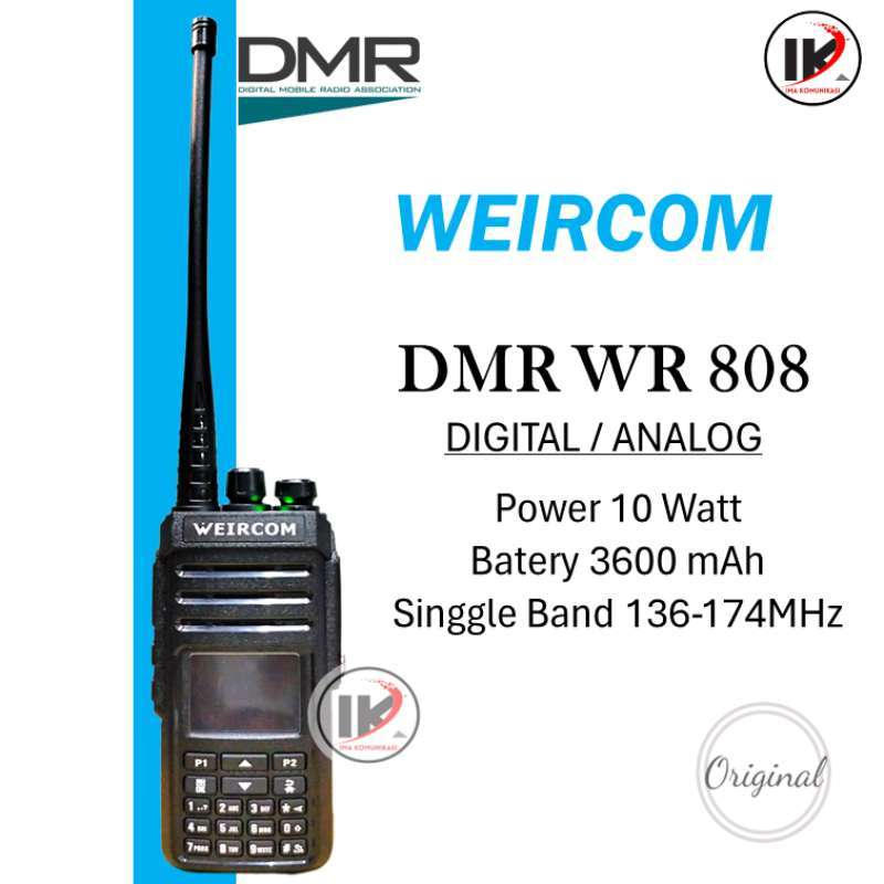 Jual HT WEIRCOM WR 808 DMR Digital Analog Single Band VHF IP67 10 Watt ...